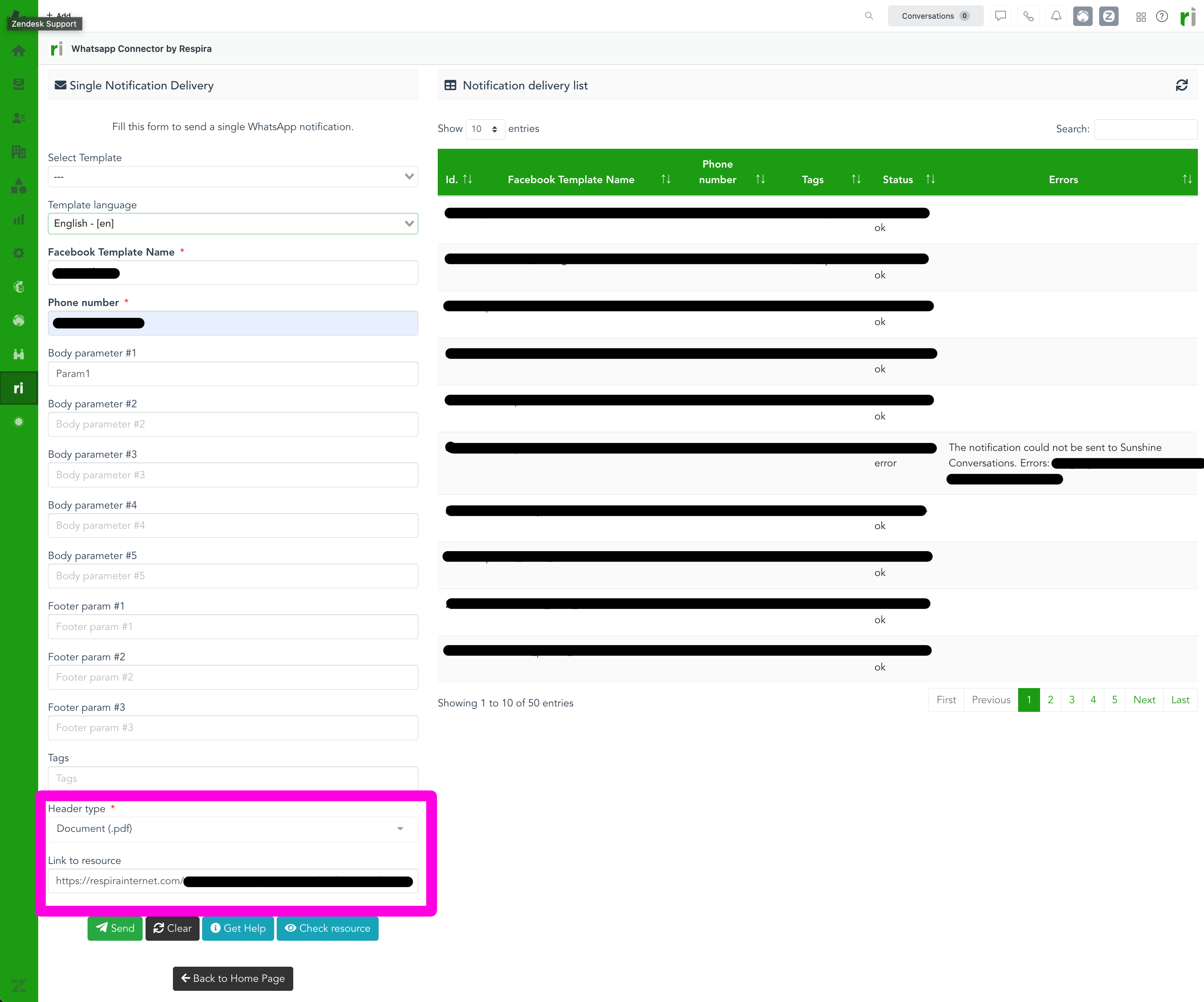 Sending WhatsApp messages with .pdf documents – Whatsapp Connector for Zendesk