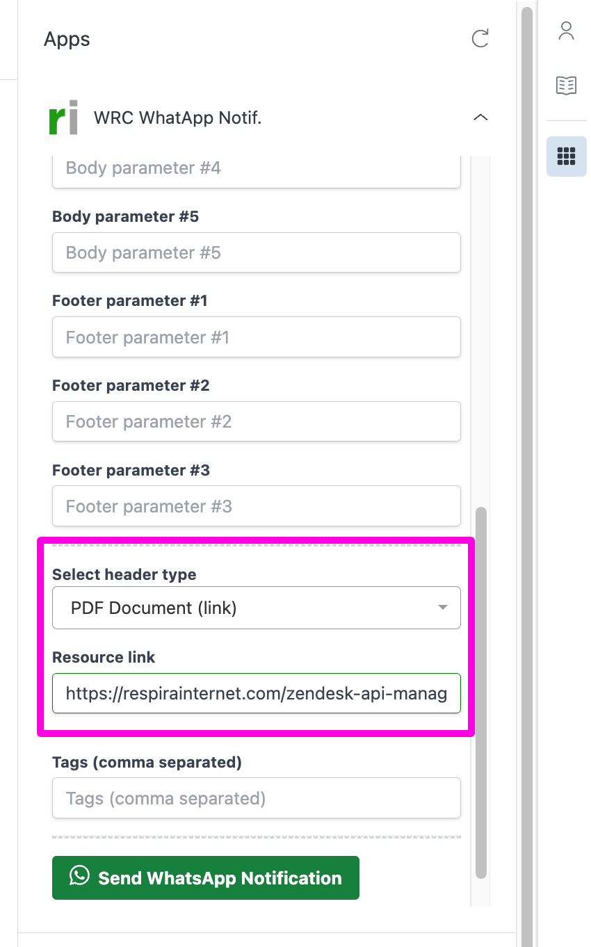 Sending WhatsApp messages with .pdf documents – Whatsapp Connector for Zendesk