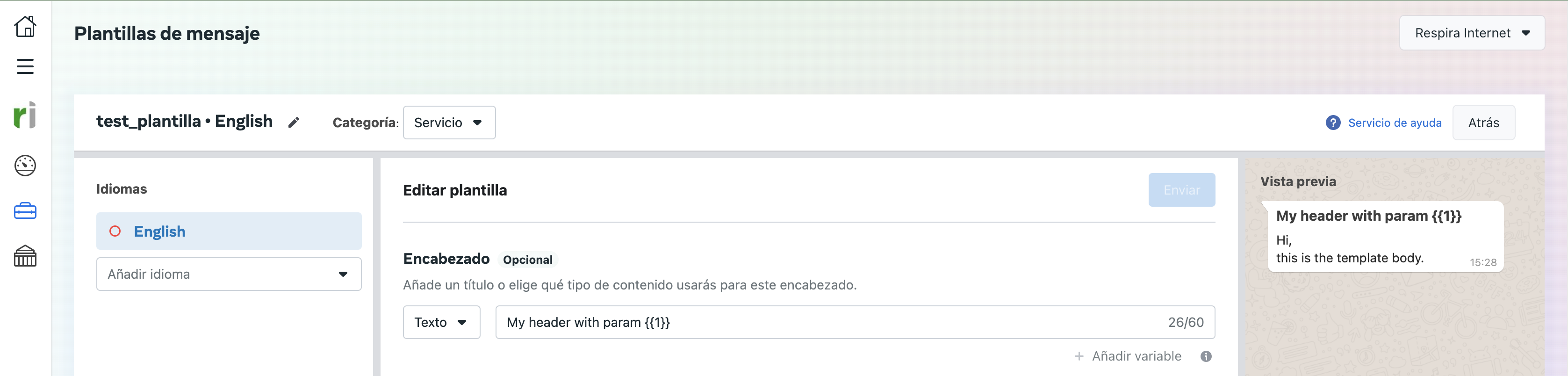 Sending WhatsApp notifications with text parameters in the header ...