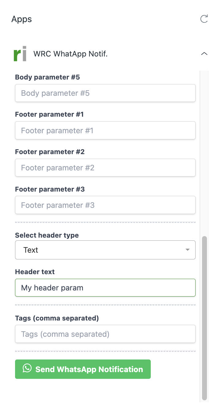 Sending WhatsApp notifications with text parameters in the header ... Sending WhatsApp notifications with text parameters in the header ...