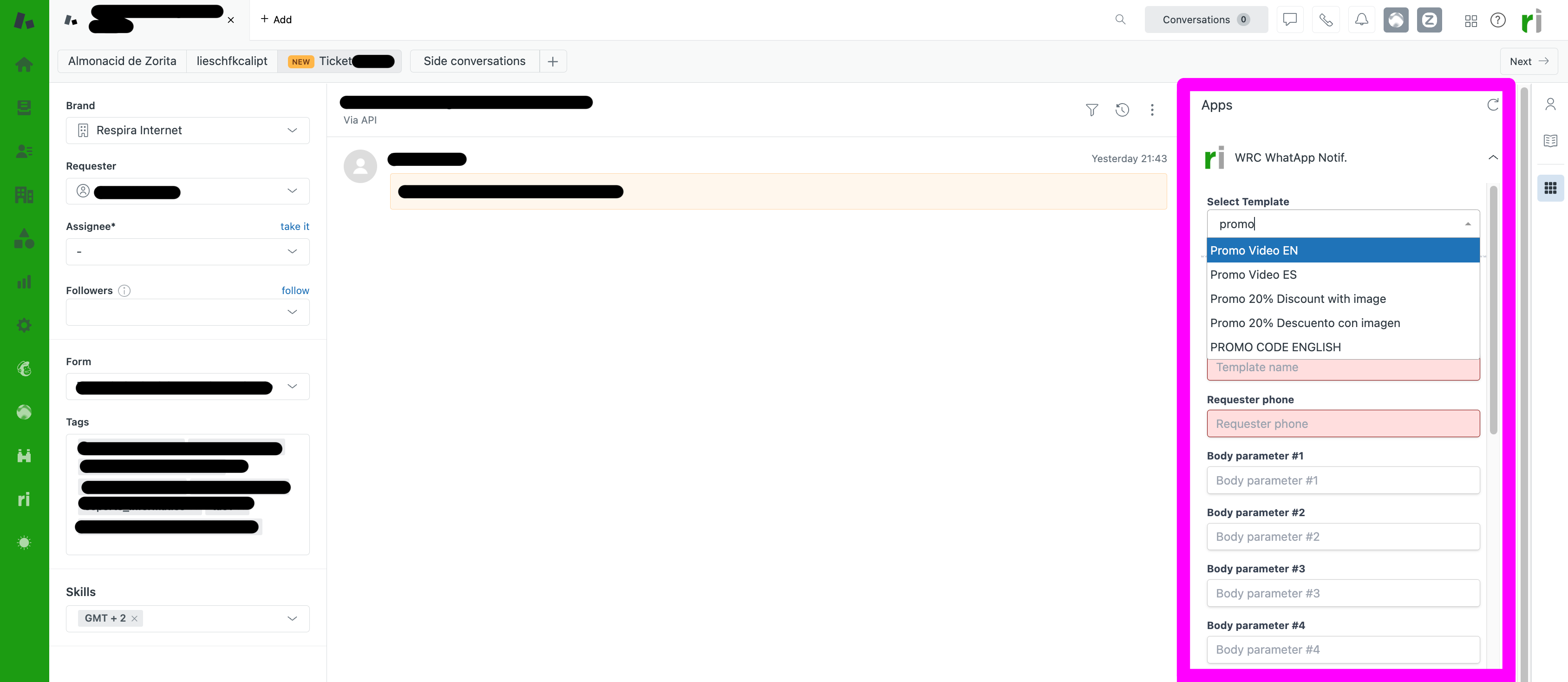 Sending single WhatsApp messages – Whatsapp Connector for Zendesk