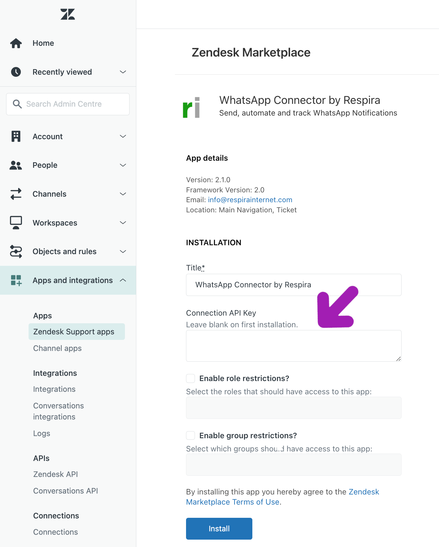 How to install the WhatsApp Connector by Respira in Zendesk – Whatsapp Connector by Respira