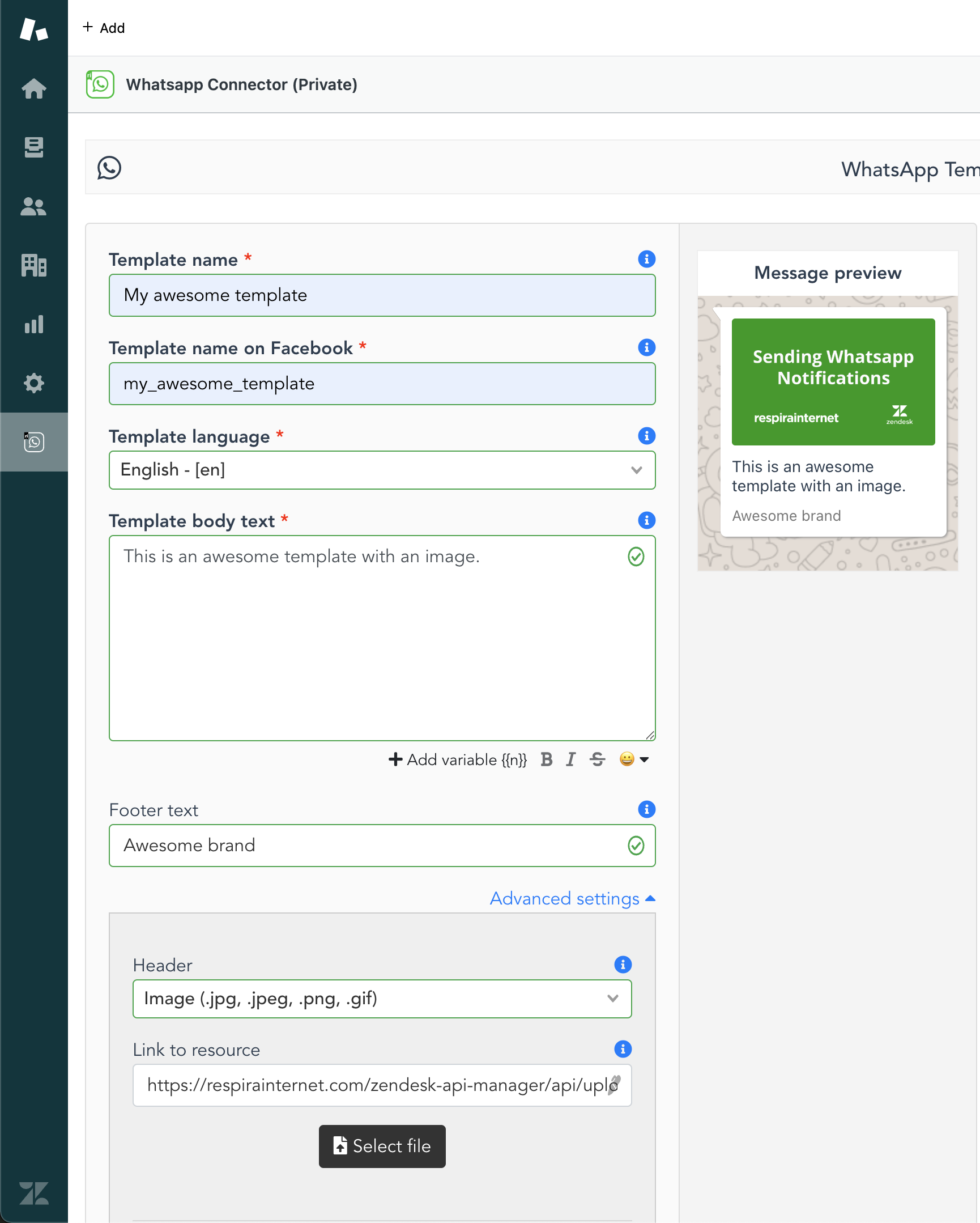 Sending WhatsApp messages with images – Whatsapp Connector for Zendesk