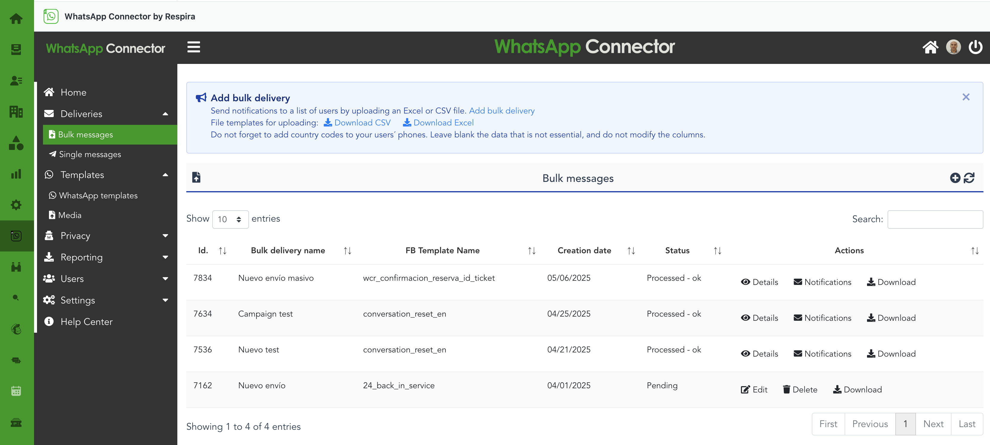 Sending bulk notifications using an Excel or .csv file – Whatsapp Connector for Zendesk