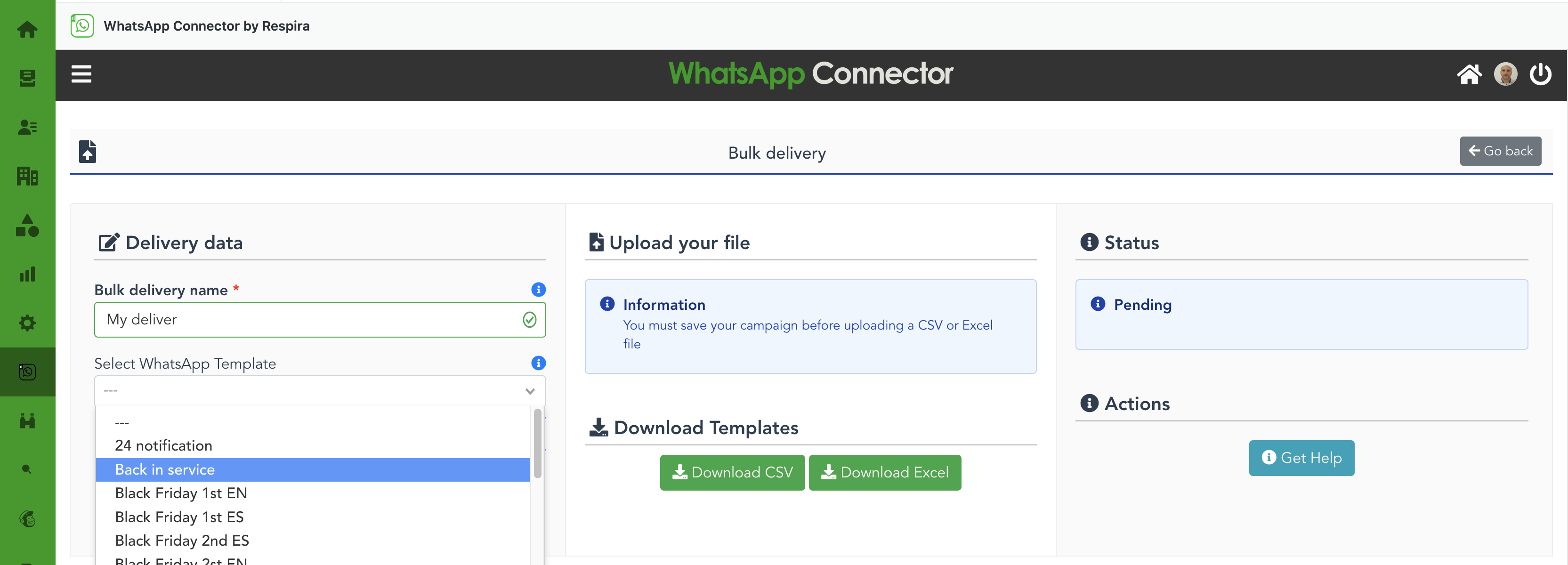 Sending bulk notifications using an Excel or .csv file – Whatsapp Connector for Zendesk